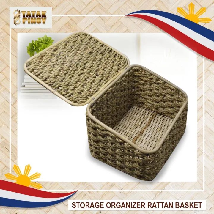TATAK PINOY Rattan Basket Storage Baskets Shelf Organizer Container ...