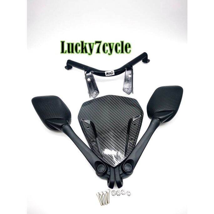 Carbon VISOR with Side Mirror and bracket (3 in 1) for AEROX/MIO/CLICK ...