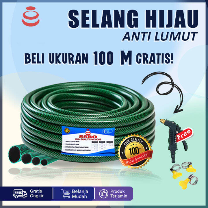 SELANG AIR 1 ROL 100 METER 1/2 5/8 3/4 INCH BENANG HIJAU ANTI LUMUT TAMAN KEBUN ALAT CUCI MOTOR ...