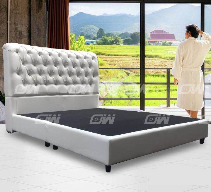 Queen Size - White Diamond Divan Base With Headboard / Solid Divan Bed ...