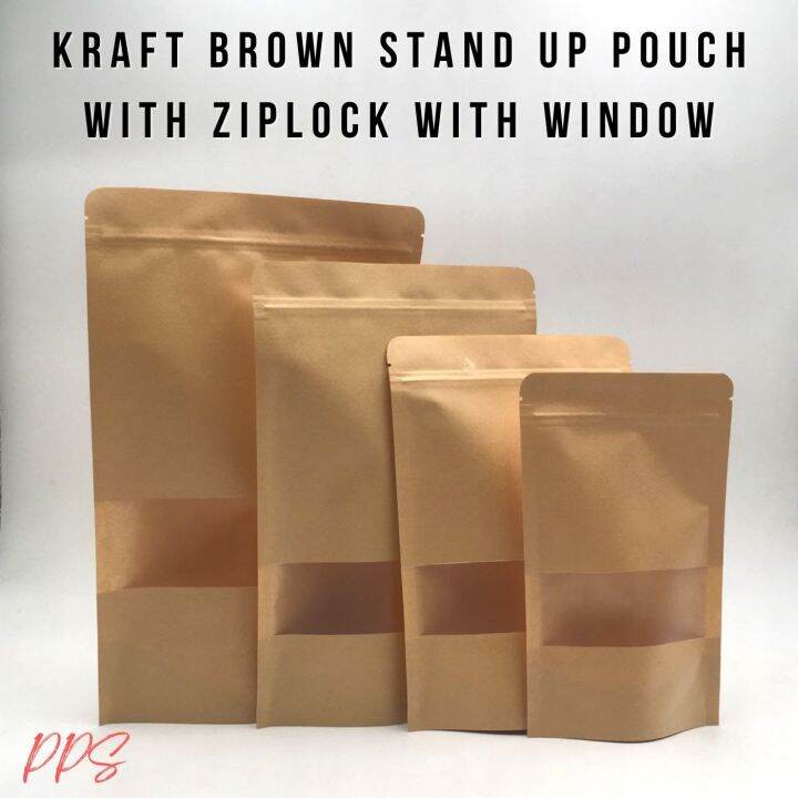 Kraft Paper Zip Lock Stand Up Pouch with window-50pcs | Lazada PH