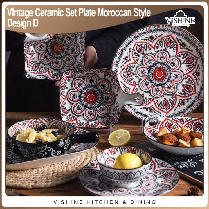 VISHINE Vintage Design D Ceramic Red-White-Black Moroccan Tableware ...