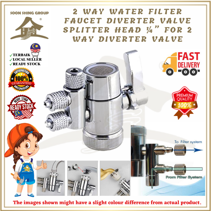 2 Way Water Filter Faucet Diverter Valve Splitter Head ¼” for 2 Way ...