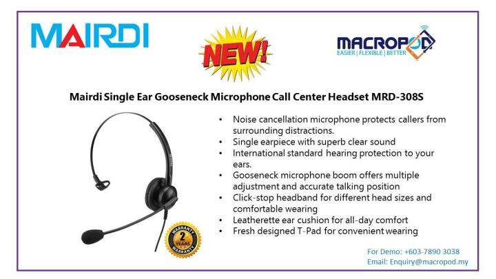 Mairdi Single Ear Gooseneck Microphone Call Center Headset MRD-308S ...