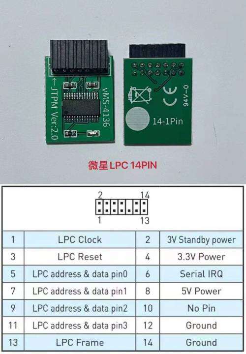 TPM 2.0 Encryption Security Module Remote Card LPC 14 Pin For MSI TPM Motherboard Unpdating Chip ...