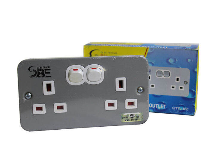 SBE ELECTRICAL Metal Case Double Switch Socket Outlet Clad 13A with ...