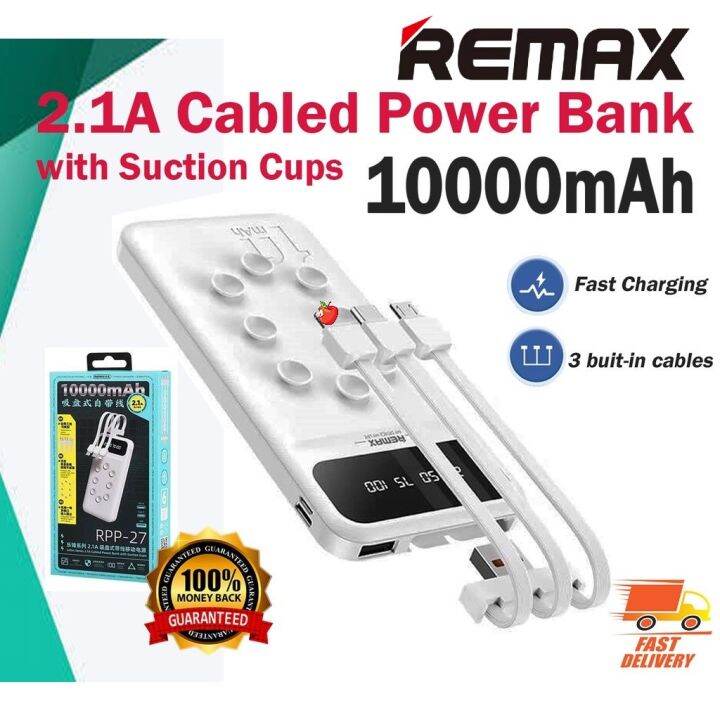 REMAX Powerbank With Built In Cable Powerbank With Cable 2.1A Powerbank ...