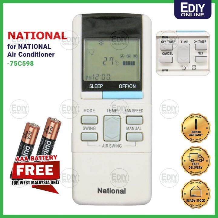 [FREE 2X AAA BATTERY] National Air Conditioner Remote Control 75C598 ...