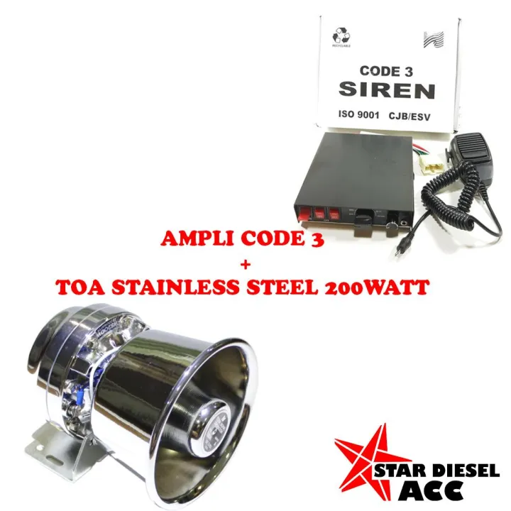 AMPLI CODE 3 PLUS TOA STAINLESS SIRENE POLISI SIRENE AMBULANCE CHROM CROM 200W | Lazada Indonesia