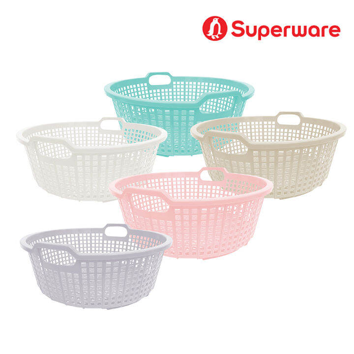 Srithai Superware ตะกร้าอเนกประสงค์ทรงกลมแบบเตี้ย ตะกร้าพลาสติกทรงกลม ตะกร้าใส่ของ/ใส่ผ้า ...