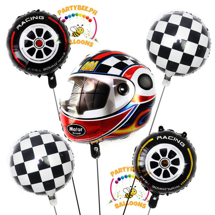 Racing theme 5In1 Balloon Set Tire helmet Foil balloon Kids Birthday ...