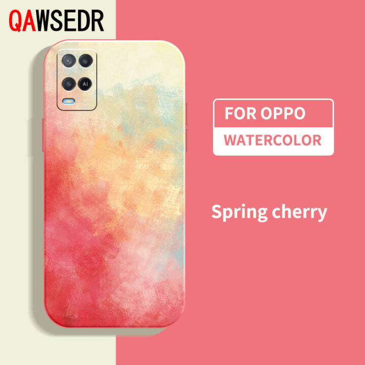 QAWSEDR สำหรับ OPPO A54 4G สีน้ำตรงขอบสี่เหลี่ยม Carema ป้องกันเต็มรูป ...