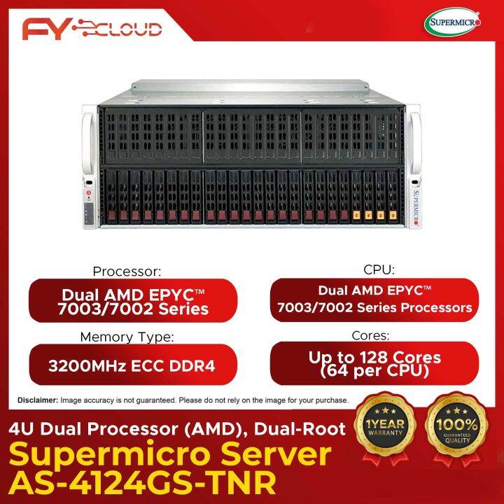 Supermicro Server AS-4124GS-TNR 4U Dual Processor (AMD), Dual-Root GPU ...