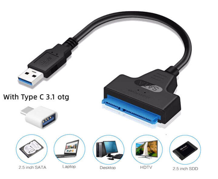 Type c OTG 3.1 USB 3.0 To SATA 22 Pin 2.5 Inch Hard Disk Drive HDD SSD ...