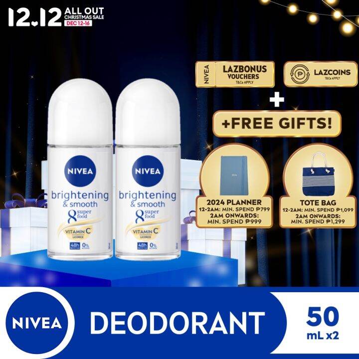 PACK OF 2 NIVEA Deodorant Brightening and Smooth Anti-Perspirant Roll-on, 50ml | Lazada PH