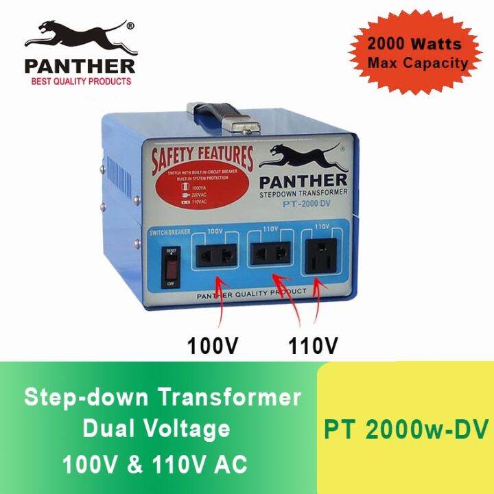 Panther PT 2000w-DV Step-down Transformer DUAL VOLTAGE 2000 Watts, Input 220VAC, Output 100VAC ...