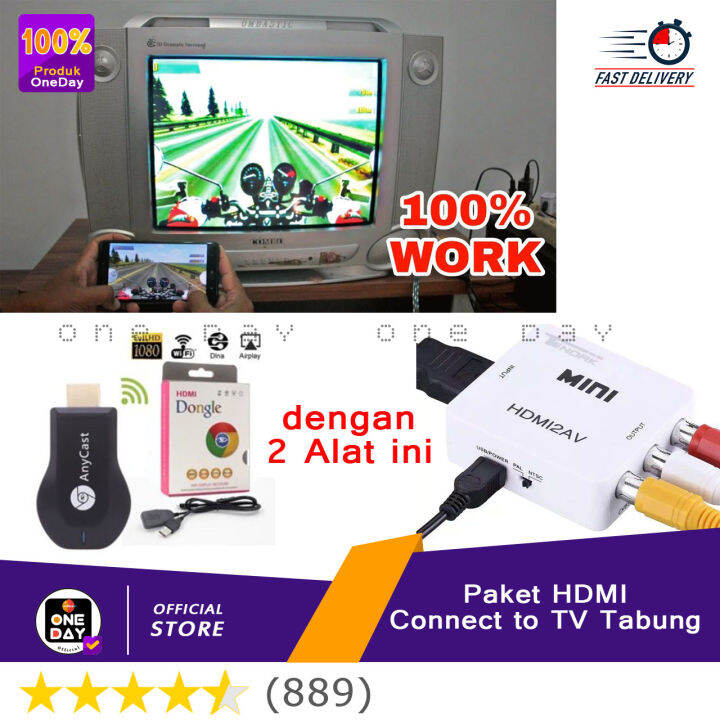 Paket HDMI Dongle + HDMI to AV - Alat Mengkonekkan dari HP ke TV Tabung | Lazada Indonesia