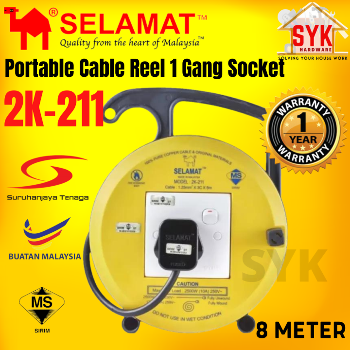 SYK SELAMAT 2K-211 (8 Meter) Extension Cable 1 Gang Power Extension ...