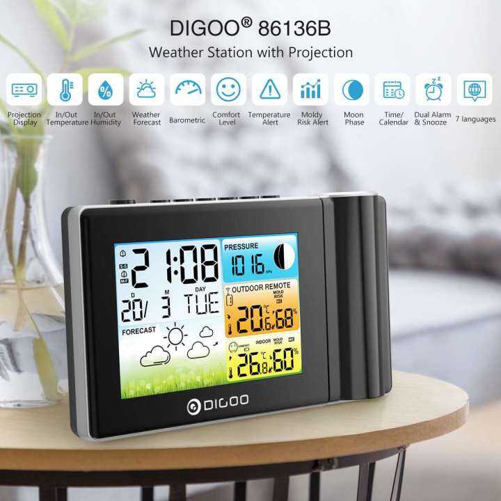 DIGOO DG-86136B Indoor Outdoor Wireless Weather Station Forecast Sensor ...