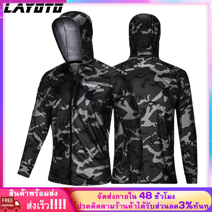 2022 LAYOTO ผู้ชายตกปลาแจ็คเก็ตคลุมด้วยผ้าด่วนแห้งป้องกันยุงแขนยาวขี่ ...