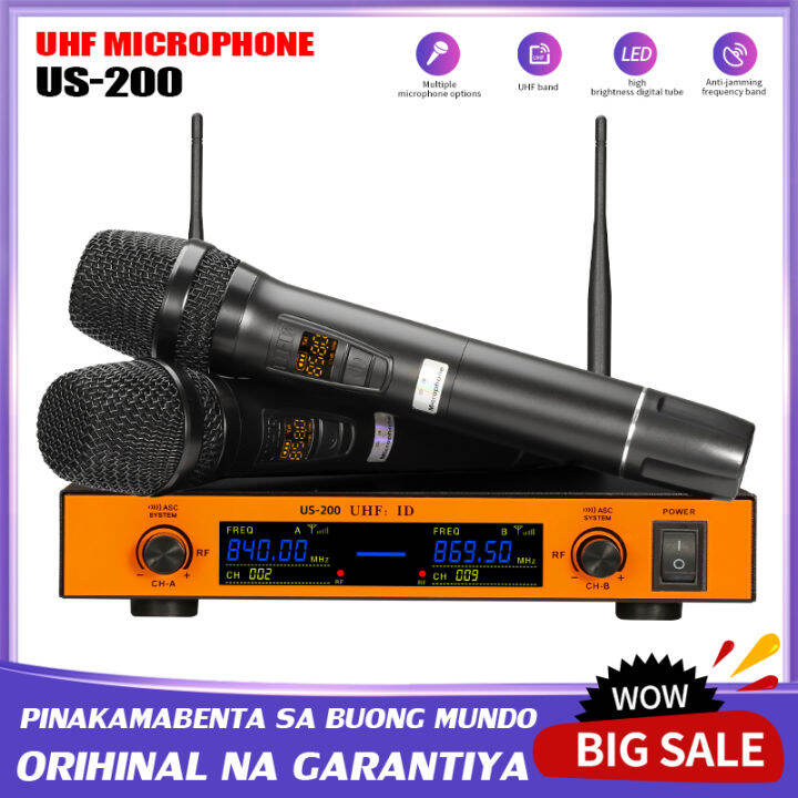 US-200 Wireless Microphone 2 handheld Infrared na pagpapares UHF 800MHZ ...
