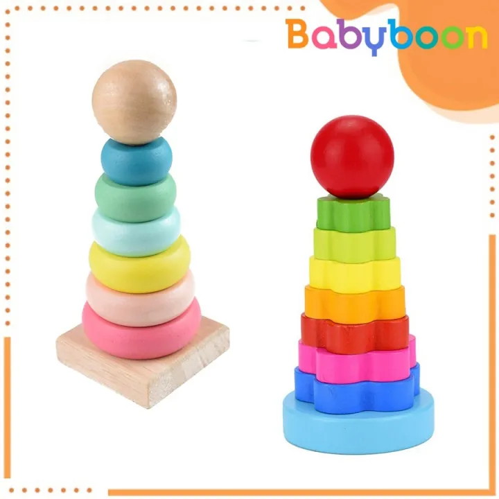 Rainbow Ring Tower toy stacking wooden building montessori toys puzzle ...