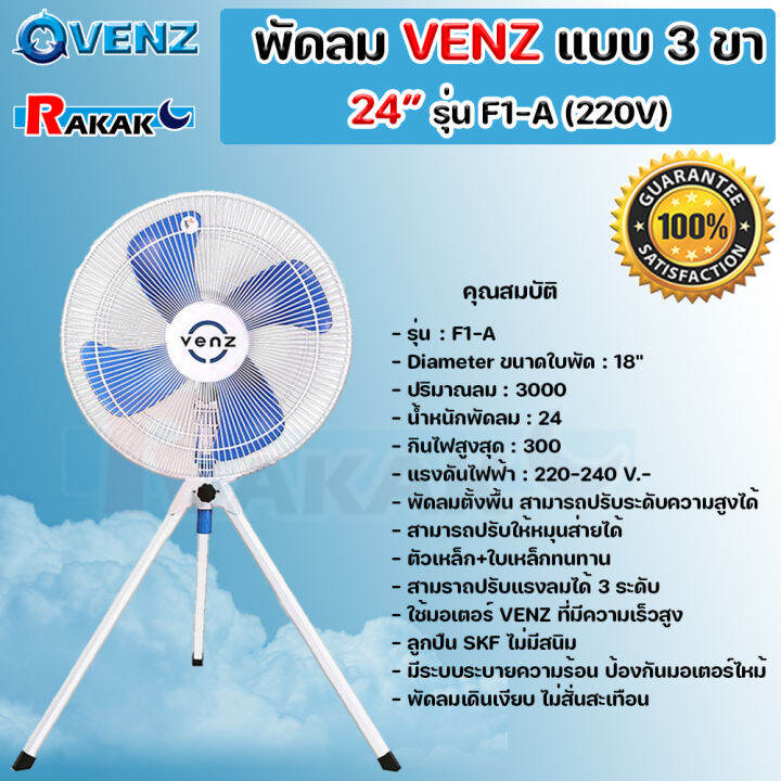 พัดลมอุตสาหกรรมใบฟ้า 3 ขา VENZ ขนาด 24 นิ้ว สีฟ้า รุ่น F1-A พัดลม **มี ...