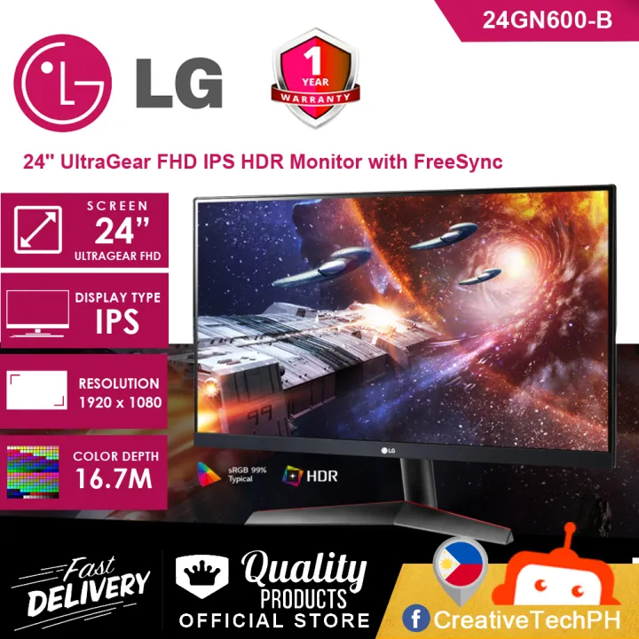 NEW LG 24GN600-B Gaming Monitor 24'' UltraGear FHD IPS HDR Monitor with FreeSync 24" IPS | 1920 ...