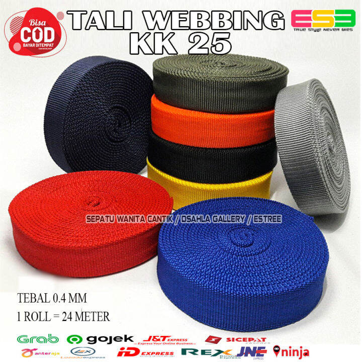 Tali webbing warna Hitam / Tali Webing 2.5 cm Tebal Kuat/ Tali Sling / Tali Webbing / Pita ...