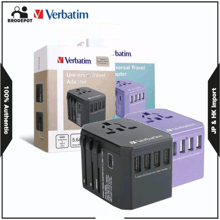 Verbatim 5 Ports 5.6A Travel Charger Type-C+4 USB oob | Lazada PH