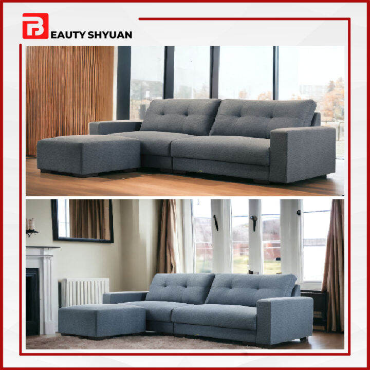 TOMO Fabric Sofa 4 Seater Sofa With Stool L Shape Sofa L Shape Sofa Kain L Shaped Sofa Murah ...