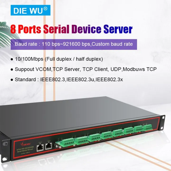 TXI040ควบคุมอุตสาหกรรม Serial Server 8พอร์ต RS232 / RS485/ RS422 Serial ...