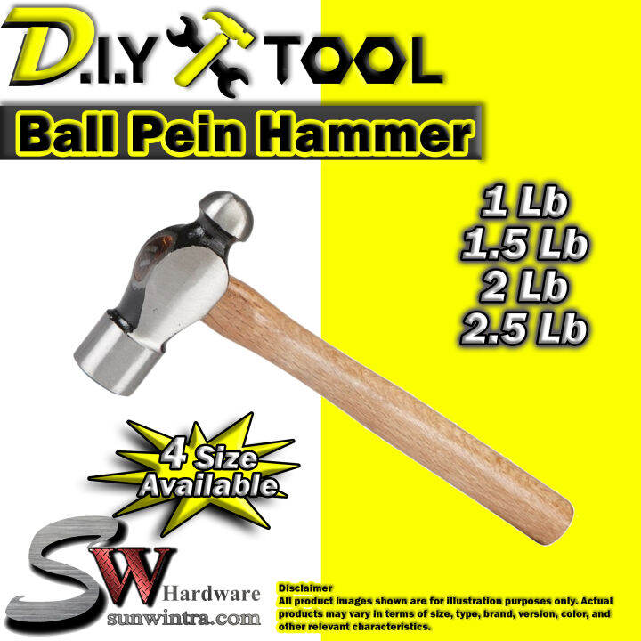 SW Hardware [Heavy Duty] Ball Pein Hammer with Solid Wood Handle ...