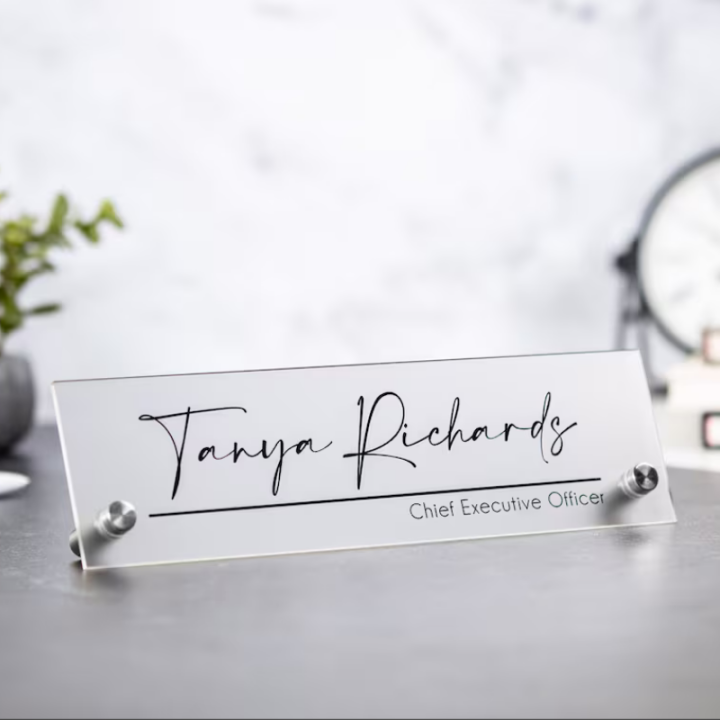 Standing Acrylic Name Plate,Clear Script Executive Desk CEO Sign, New ...