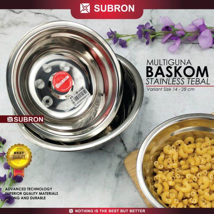 SUBRON Baskom stainless 20 cm 22 cm 24 cm tebal multifungsi kecil ...