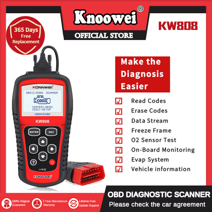 (Basic model) KONNWEI KW808 OBD2 car diagnostic scanner engine trouble ...