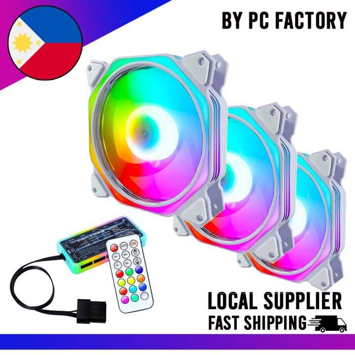 WHITE PC Case Cooling Fan A-RGB 120mm 3 in 1 kit 6pin motherboard sync ...