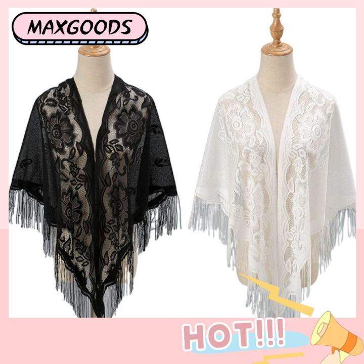 MAXG Cosplay Tulle Shawl Cloak Wrap Wedding Bridal Shawl With Tassel ...