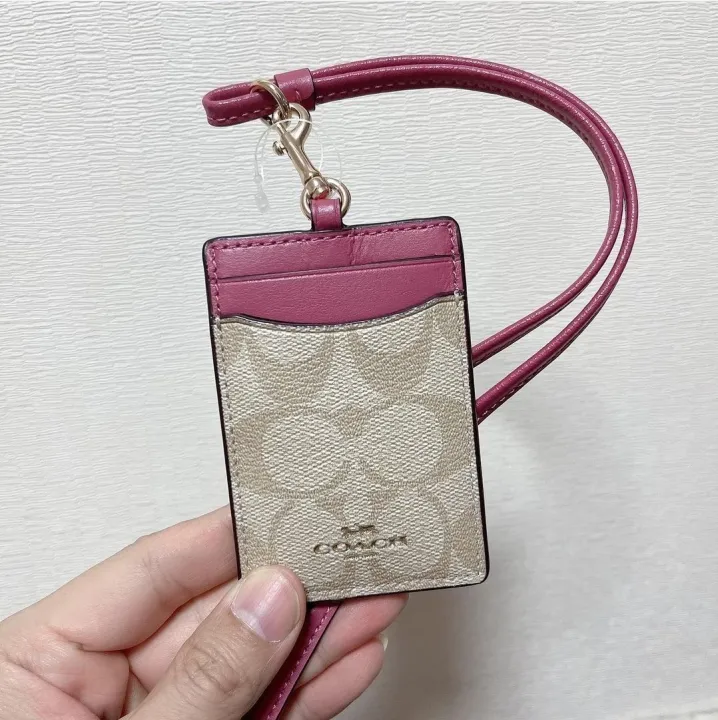 Authentic Coach F63274 Id Lanyard In Signature Canvas - Chalk Pink ...