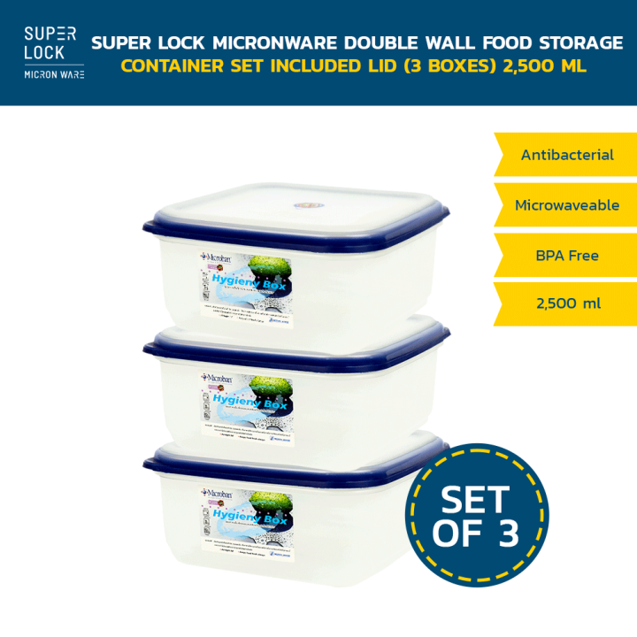 Super Lock Micronware Double Wall Food Storage Container Set Included Lid (2,500 ml) | Lazada PH
