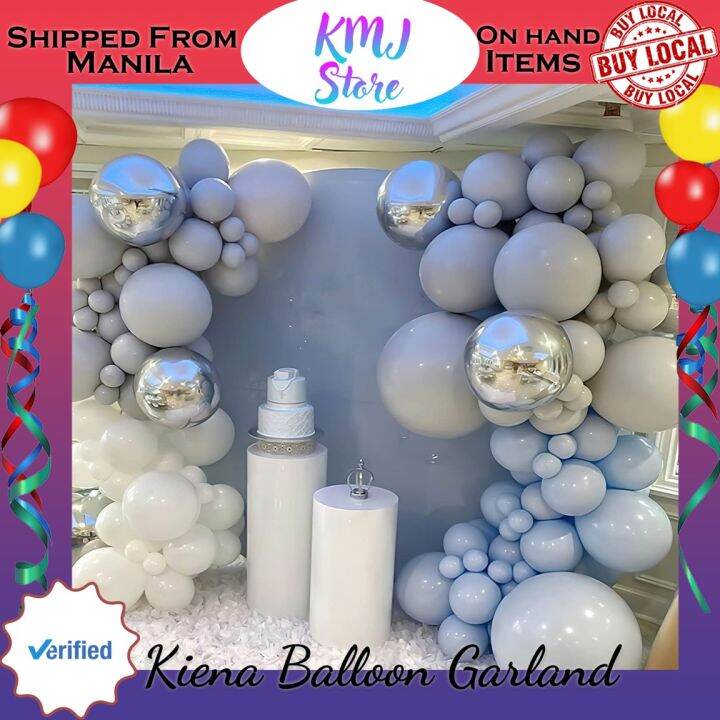 Kiena Balloon Macaron Blue Gray Balloon Garland Arch kit backdrop ...
