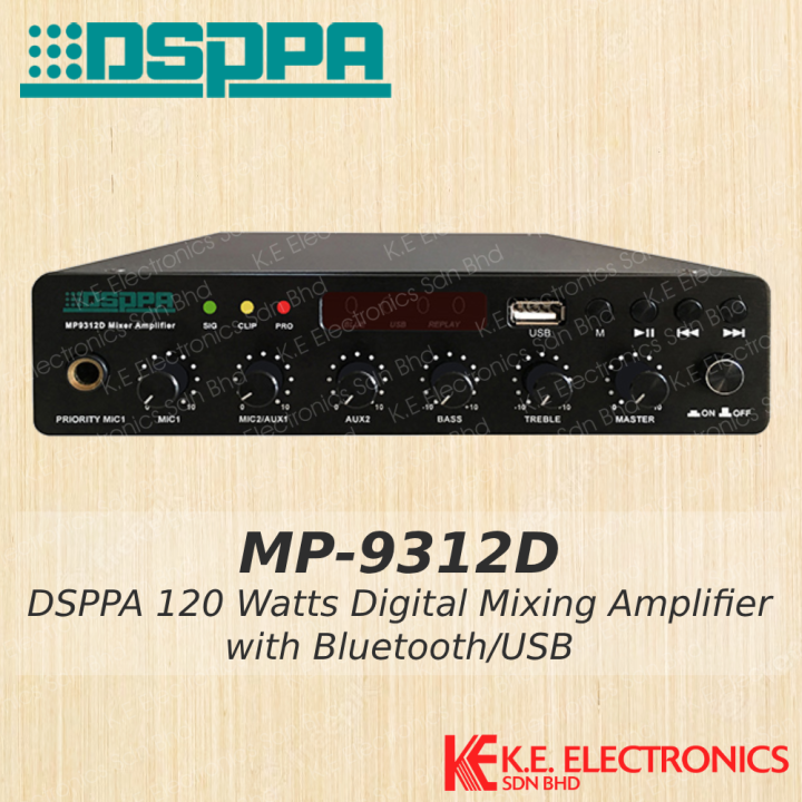 DSPPA MP9312D 120 Watts Mini Digital Mixing Amplifier with Bluetooth/USB & 48V Phantom Power ...