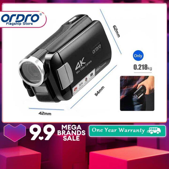 ORDRO Video Camera HDR-AC2 Camcorders Vlogging Mini 4K IR Night Vision ...