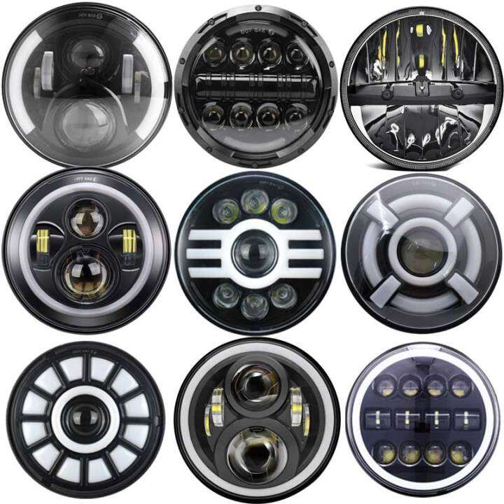 Motorcycle LED Headlight Running Light Car Led 7inch Angel Eyes H4 For ...