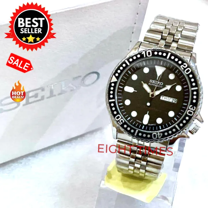 Seiko Automatic Rotating Black Bezel Day Date Display Stainless Steel ...