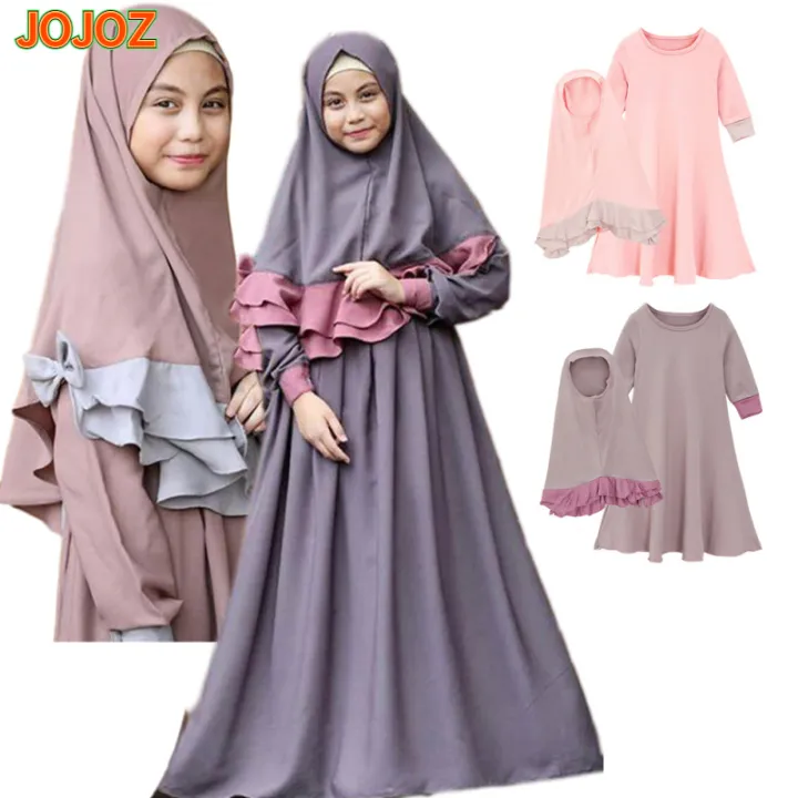 JOJOZ ชุดเด็กผู้หญิงผ้าฝ้าย2022 2ชิ้น,ชุดเดรสแขนยาวมุสลิมสีพื้นเสื้อผ้า ...