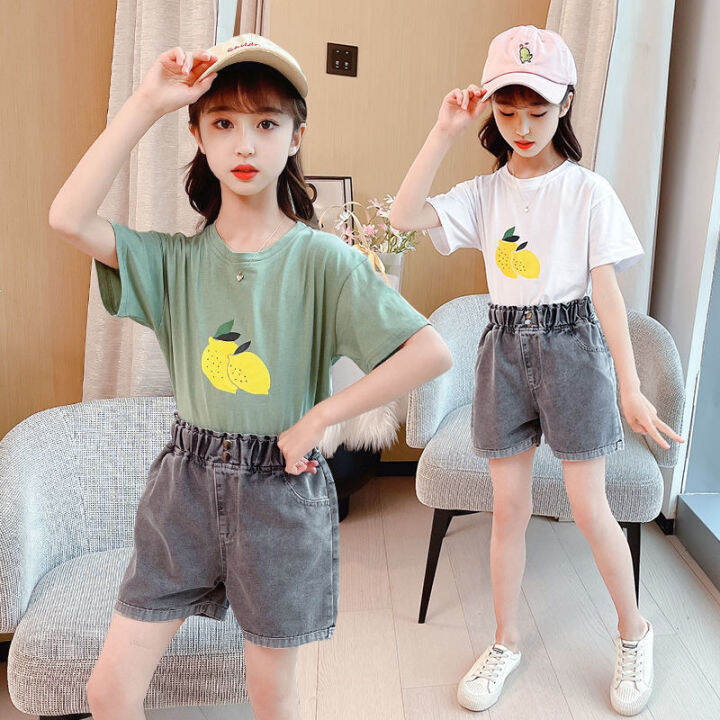 Girl's suit summer 2022 bagong short-sleeved Korean na bersyon ng gitna ...