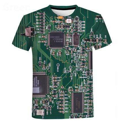 Electronic Chip Pattern เสื้อยืดพิมพ์ลาย 3D Unisex Hip-hop Round Neck ...