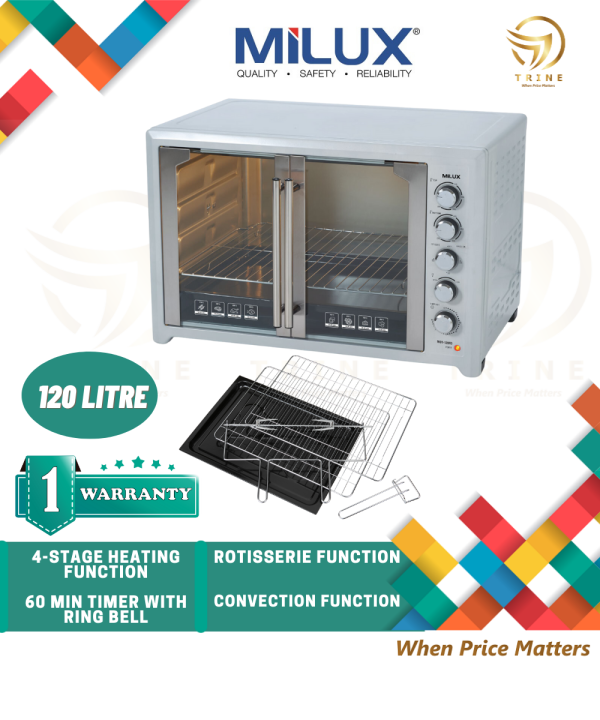 MILUX 120L FRENCH DOOR ELECTRIC OVEN MOT-120FD KETUHAR ELEKTRIK WITH ROTISERIES SET AND ...