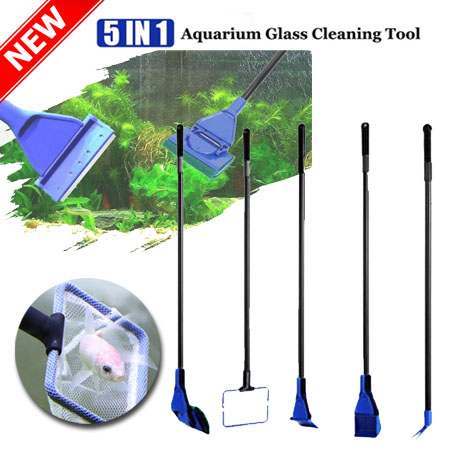 5 In 1 Aquarium Cleaning Tools Tank Cleaner Set Fish Net Gravel Rake ...